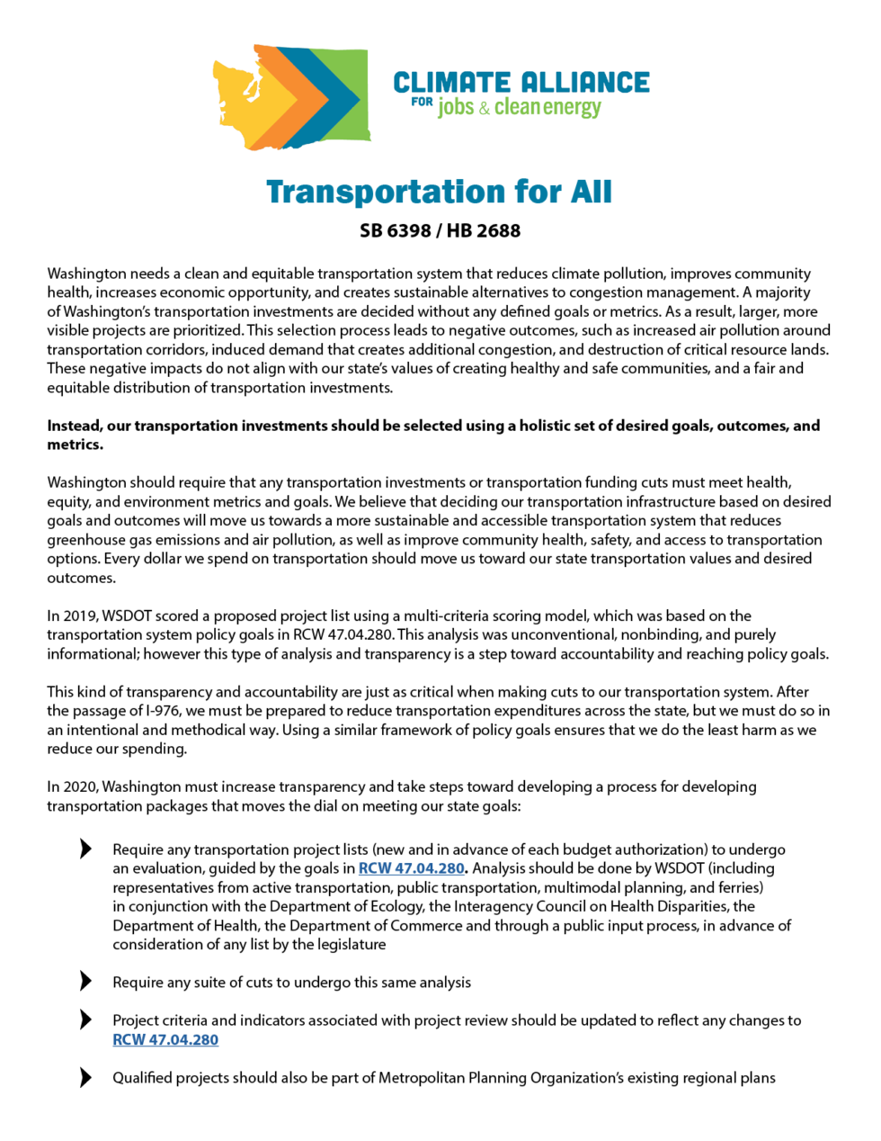 Transportation for All One Pagers - Transportation Choices Coalition
